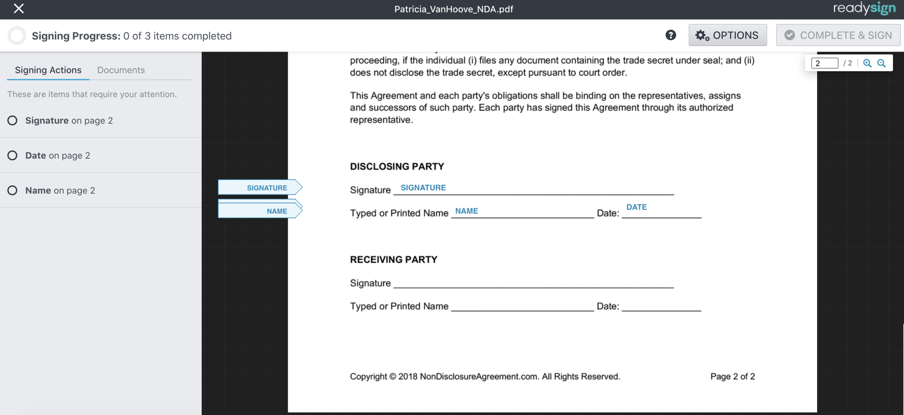 ReadySign Help Resources | Signing a Document